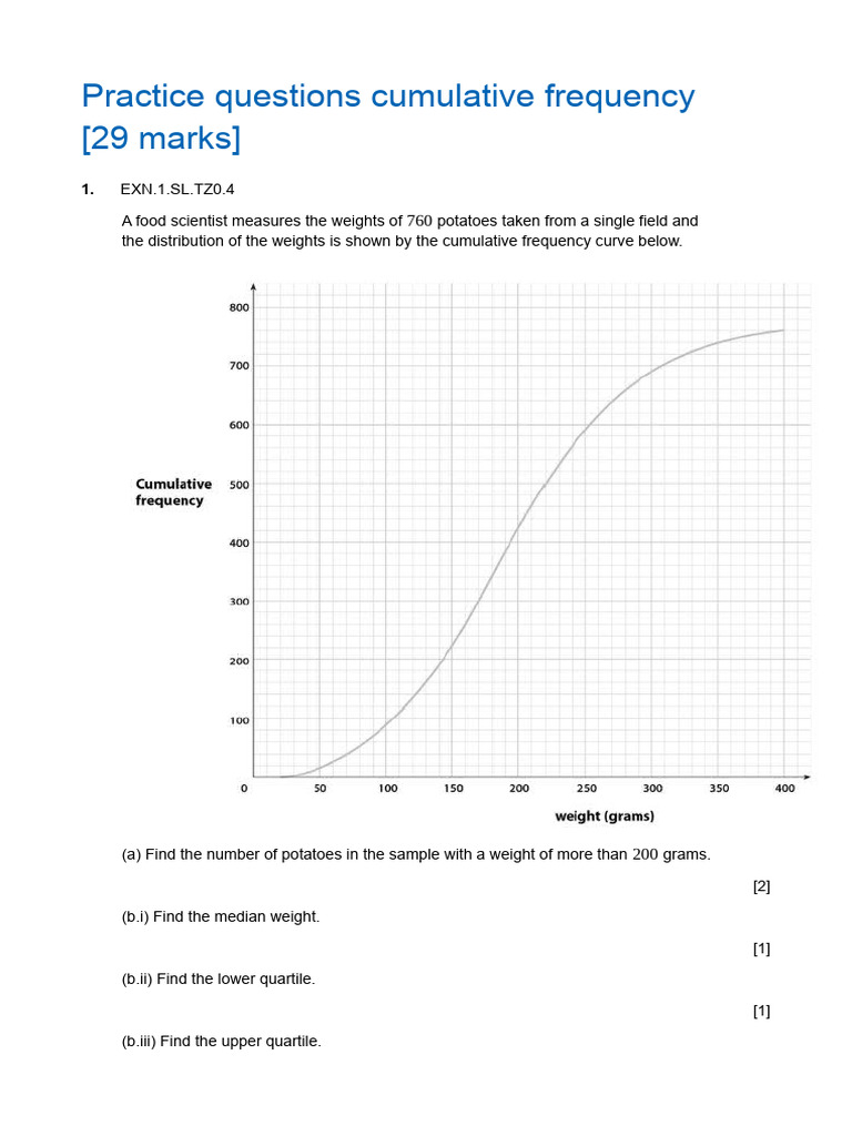 Practice Questions Cumulative Frequency | PDF | Quartile | Statistics