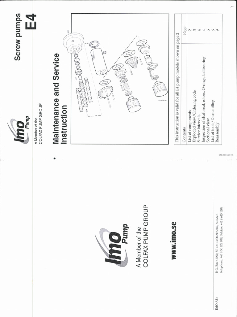 IMO E4 Maintenance and Service Screw Pumps | PDF