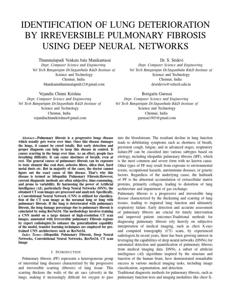 Identification of Lung Deterioration - by Irreversible Pulmonary Fibrosis - Using Deep Neural ...