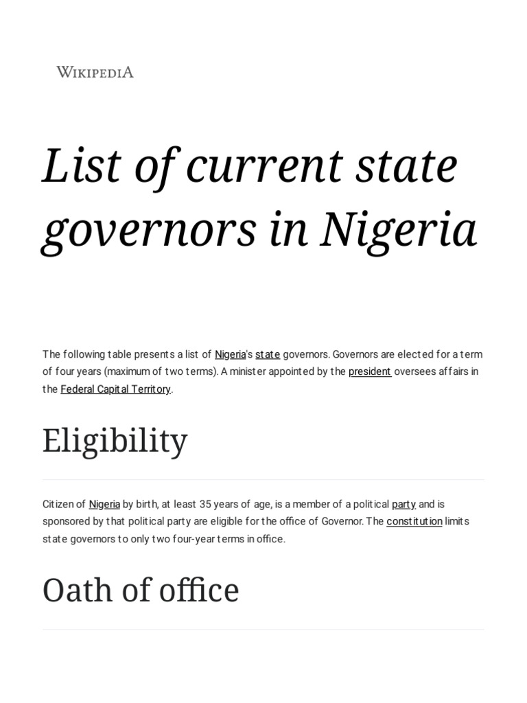List of Current State Governors in Nigeria - Wikipedia | PDF | Nigeria ...