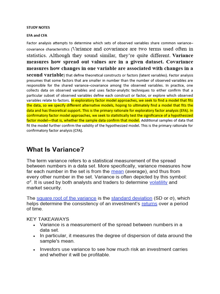 Study Notes Pdf Variance Standard Deviation