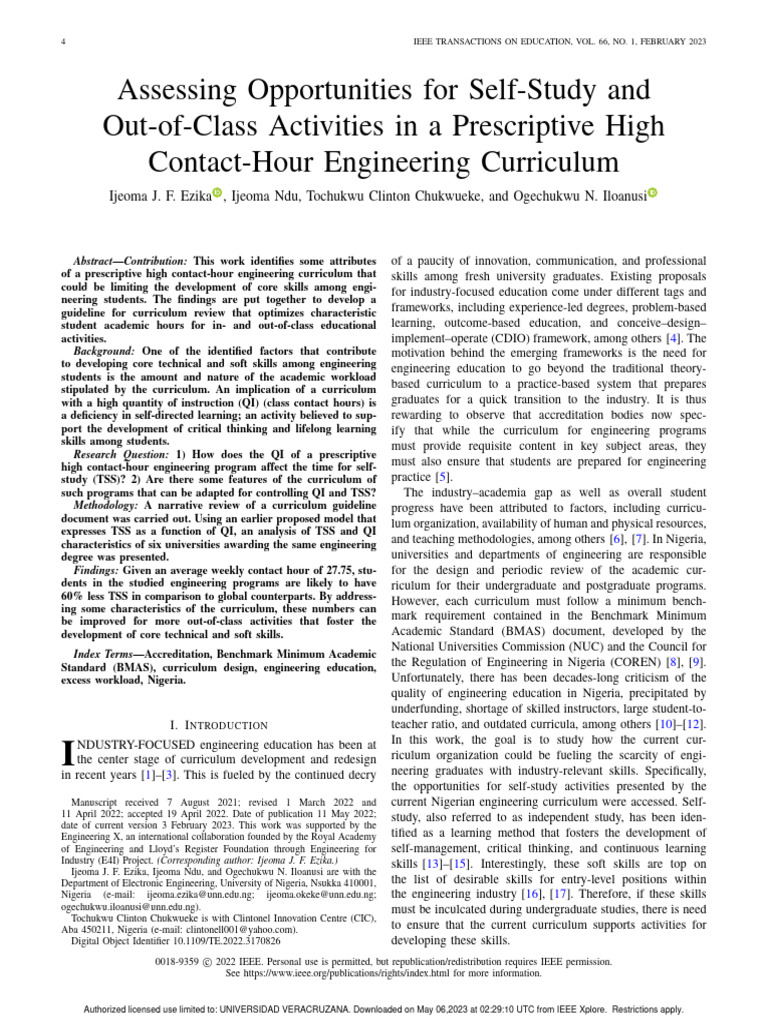 Assessing Opportunities For Self-Study and Out-of-Class Activities in A ...