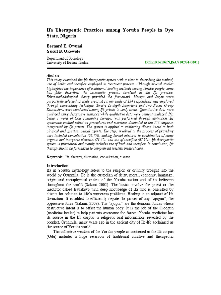 Ifá Therapeutic Practices | PDF | Medicine