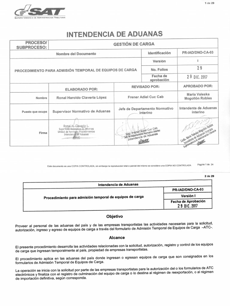 PR IAD DNO CA 03 Procedimiento para Admisión Temporal de Equipos de Carga | PDF