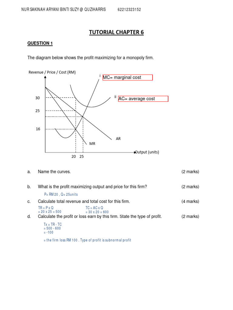 Tutorial Chapter 6 - Calculate Answer | Download Free PDF | Profit (Economics) | Marginal Cost