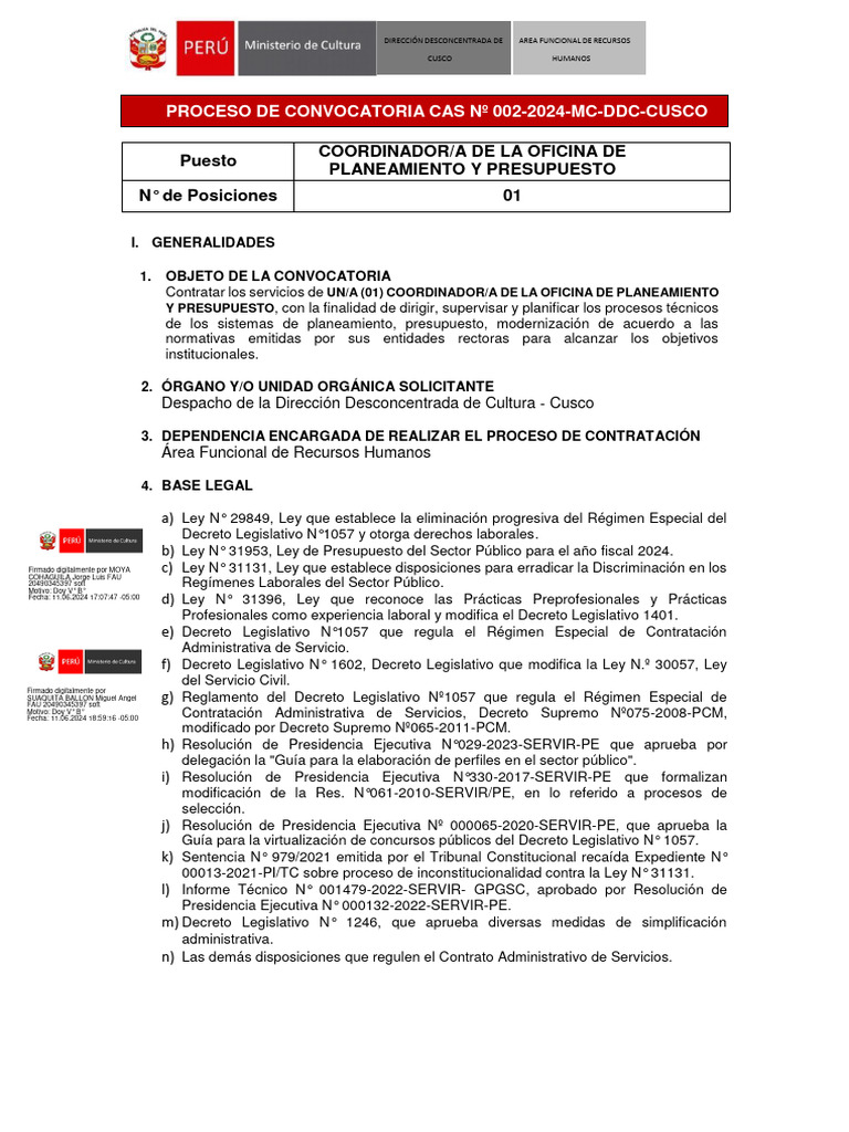 Proceso de Convocatoria Cas #002-2024-Mc-Ddc-Cusco | PDF | Titulo ... Proceso de Convocatoria Cas #002-2024-Mc-Ddc-Cusco | PDF | Titulo ...