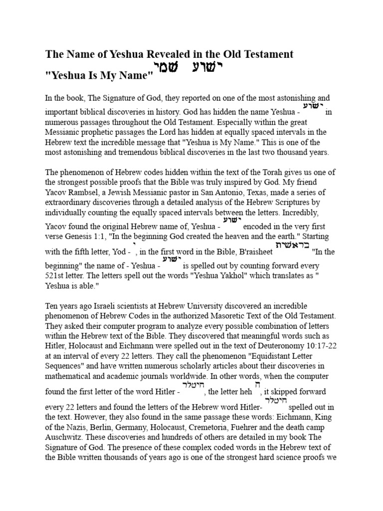 The Name of Yeshua Revealed in The Old Testament | PDF | Jesus | Bible