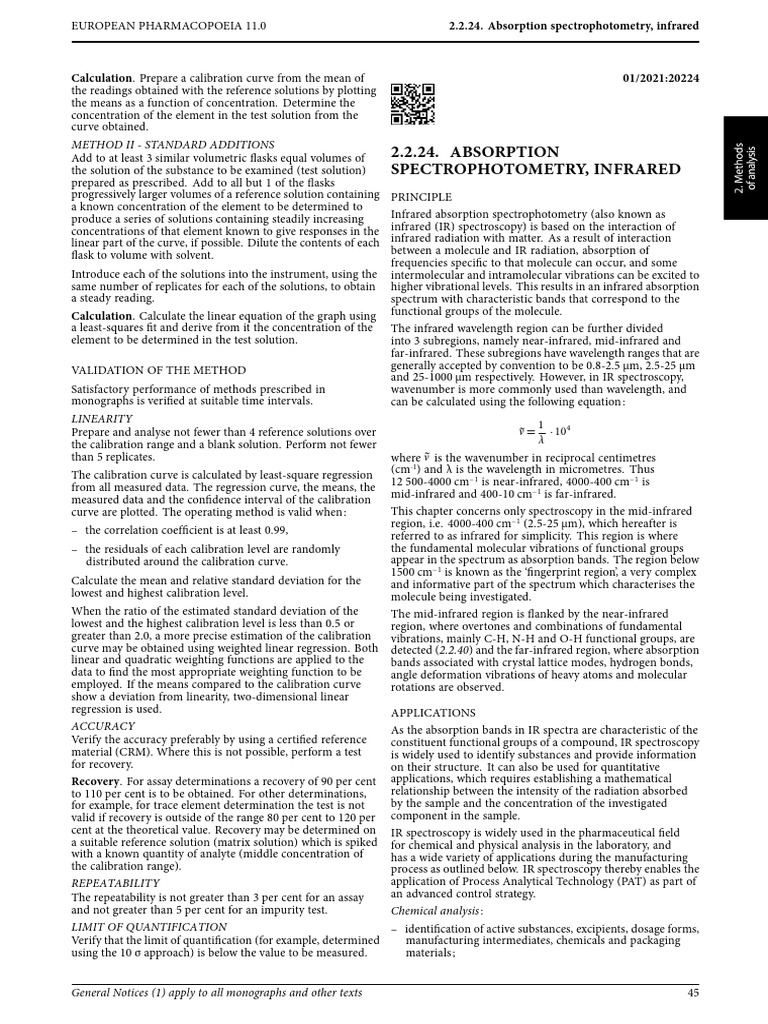2.2.24. Absorption Spectrophotometry, Infrared | PDF | Infrared Spectroscopy | Absorption ...