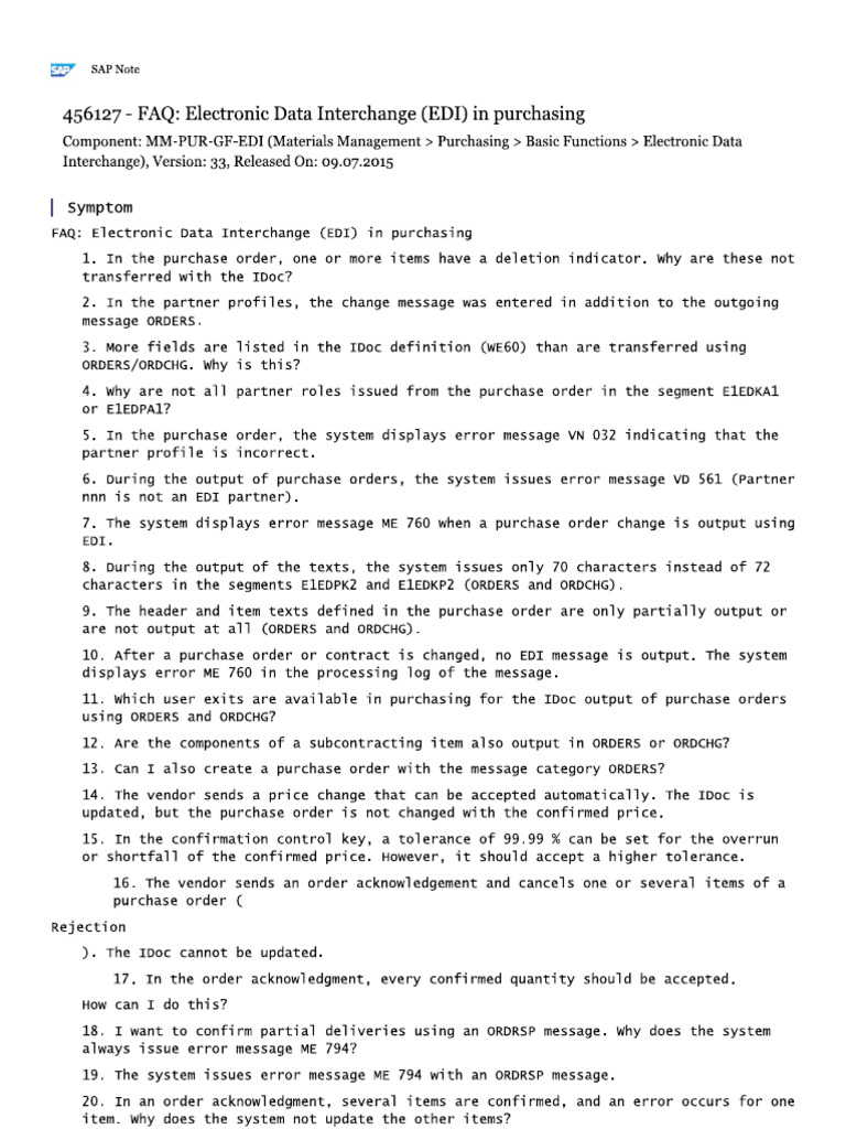 FAQ Electronic Data Interchange (EDI) in Purchasing | PDF