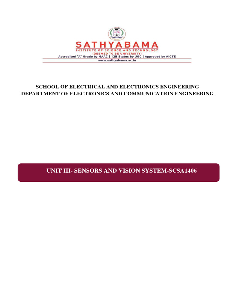 Unit 3 - Sensors and Vision Systems | PDF | Computer Vision | Sensor
