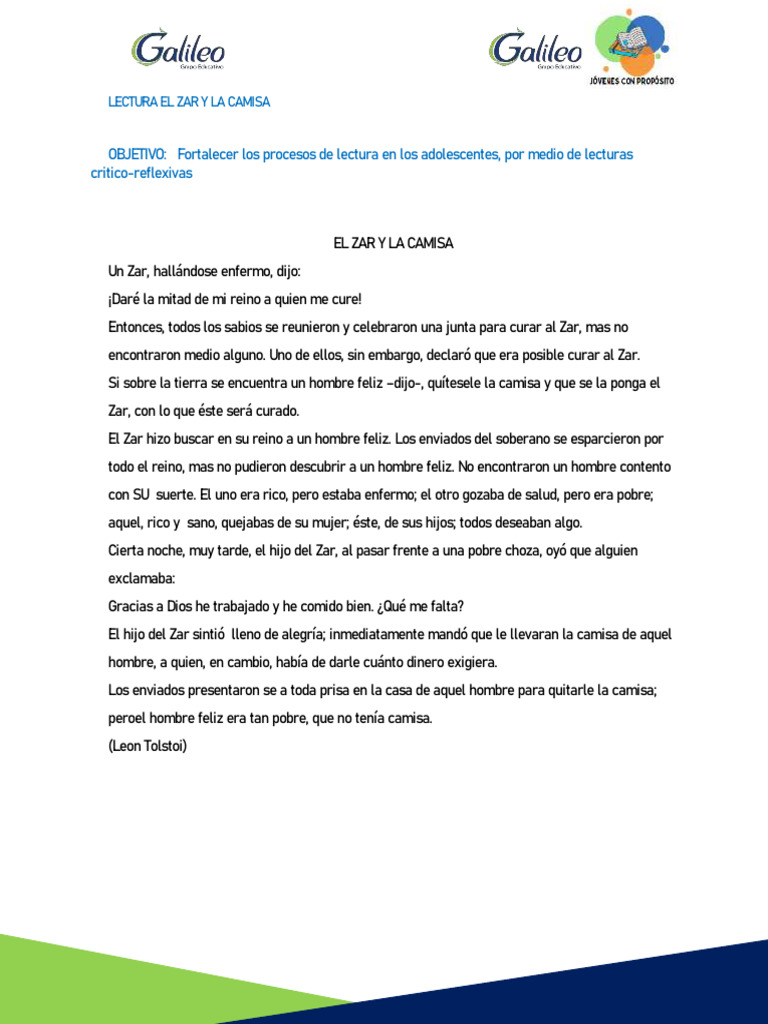 7.lectura El Zar y La Camisa | PDF