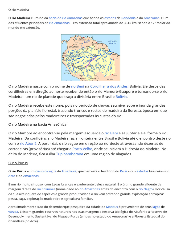 Características dos rios Madeira e Purus | PDF | Geociências