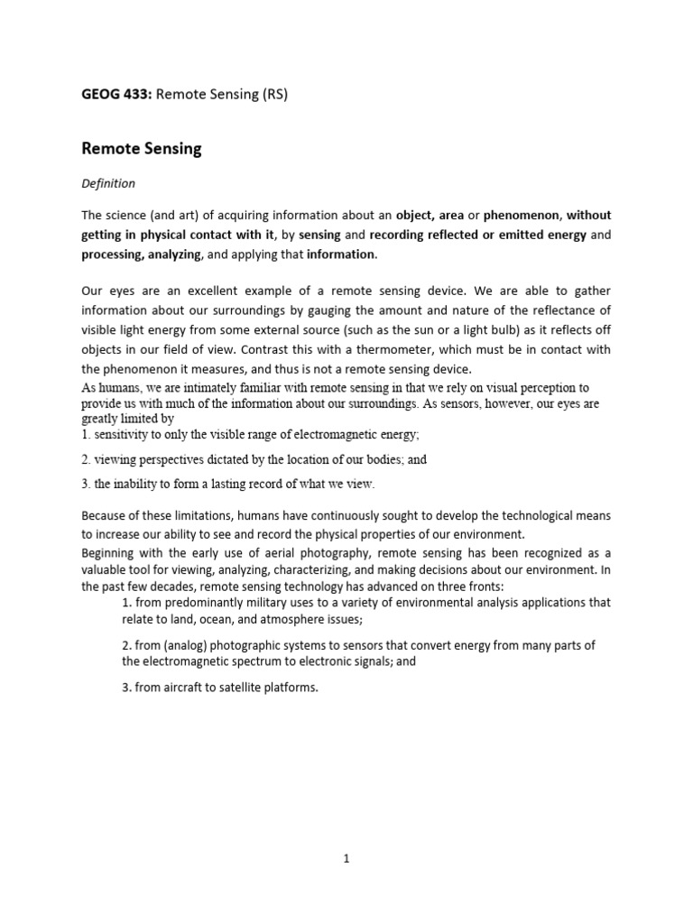 GEOG 433_Remote Sensing_NOTES | PDF | Electromagnetic Spectrum ...