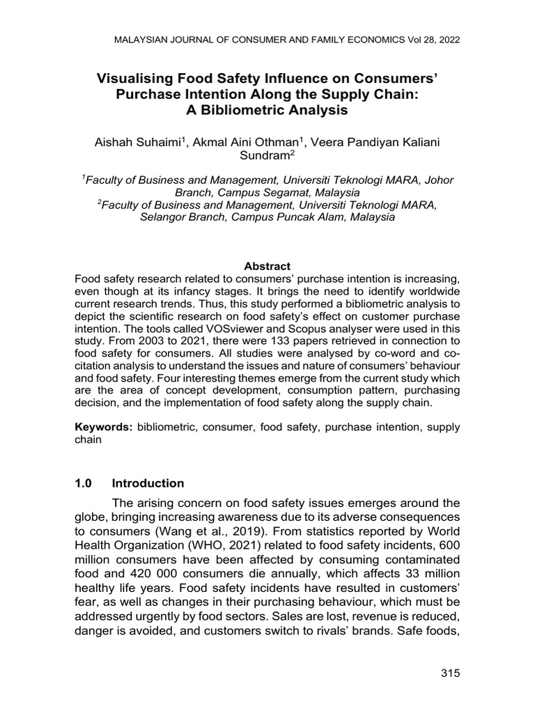 Visualising Food Safety Influence On Consumers' Purchase Intention Along The Supply Chain - A ...