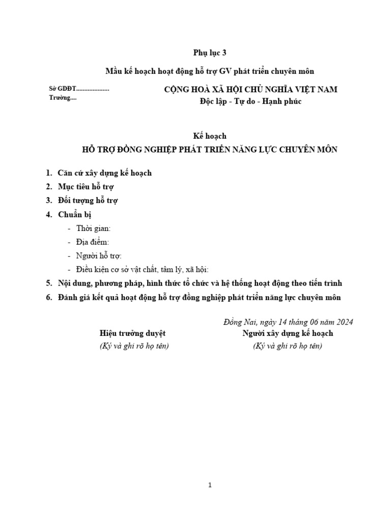 PH L C 3-Mau-Ke-Hoach-Ho-Tro-Dong-Nghiep | PDF