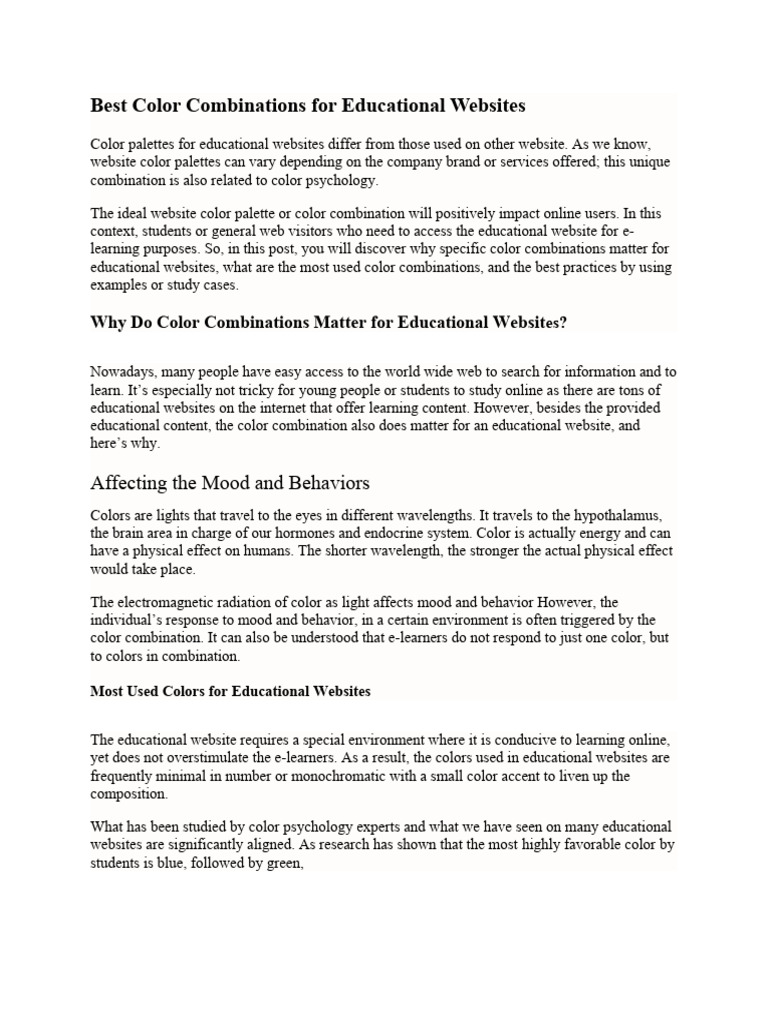 Best Color Combinations For Educational Websites | PDF | Educational ...