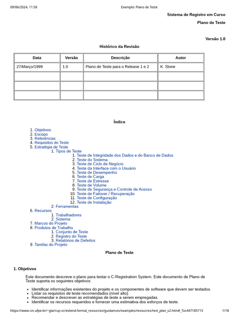 Exemplo - Plano de Teste | PDF | Testes de software | Transação em base ...