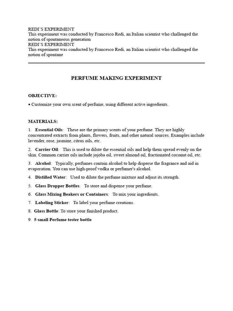 Perfume Making Experiment | PDF | Perfume | Odor