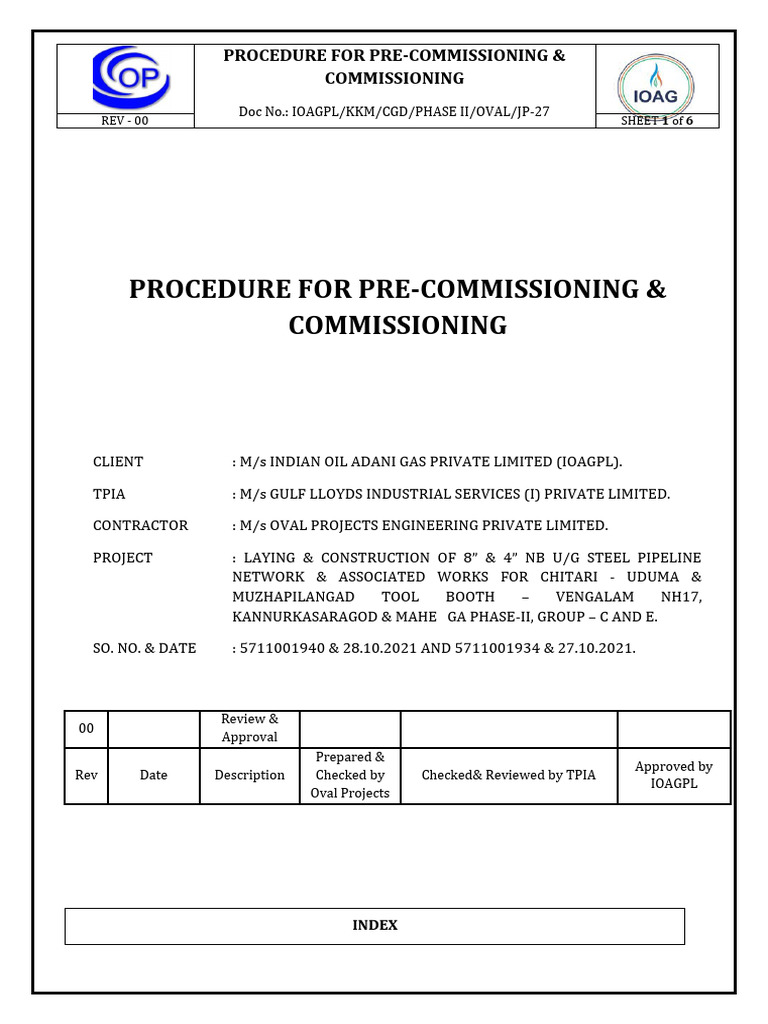Pre - Commissioning & Commissioning Procedure | PDF | Quality Assurance | Leak