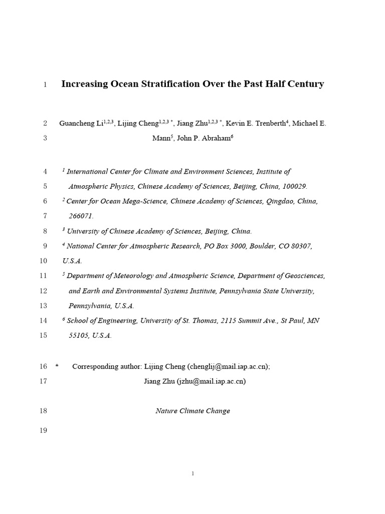Increasing Ocean Stratification Over the Past Half Century | Download ...