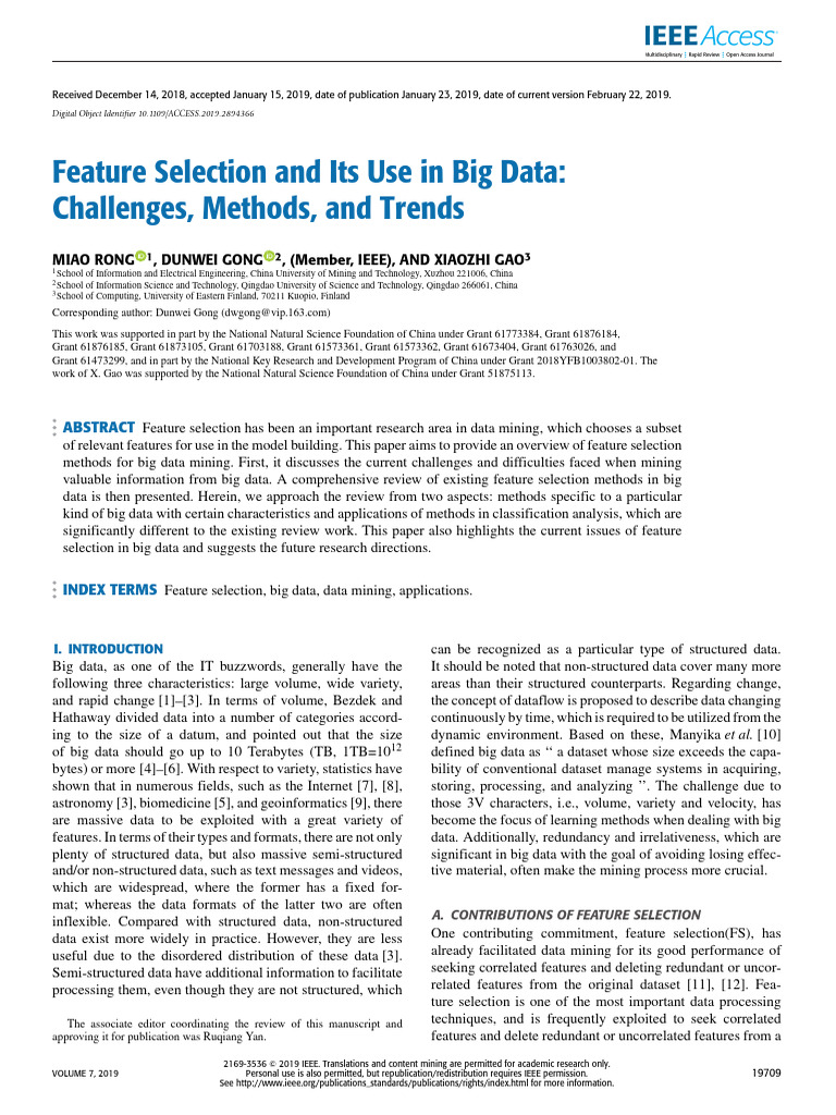 Feature Selection and Its Use in Big Data | PDF | Big Data ...