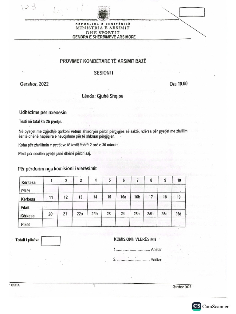 Provimi I Lirimit 2022 | PDF