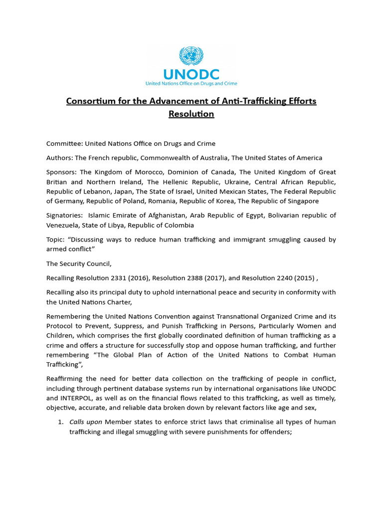 UNODC Draft Resolution CAATE | PDF | Human Trafficking | Crimes