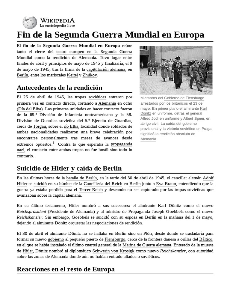 Fin de La Segunda Guerra Mundial en Europa | PDF | Alemania nazi ...