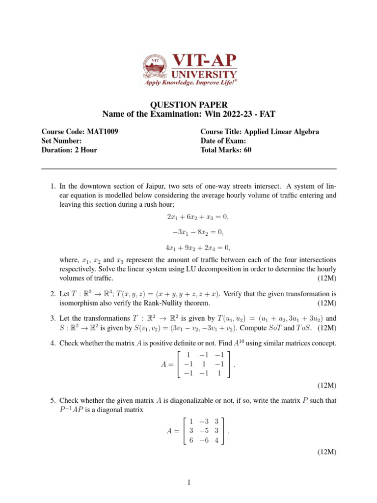 Very imp question papers | Download Free PDF | Matrix (Mathematics) | Mathematical Physics
