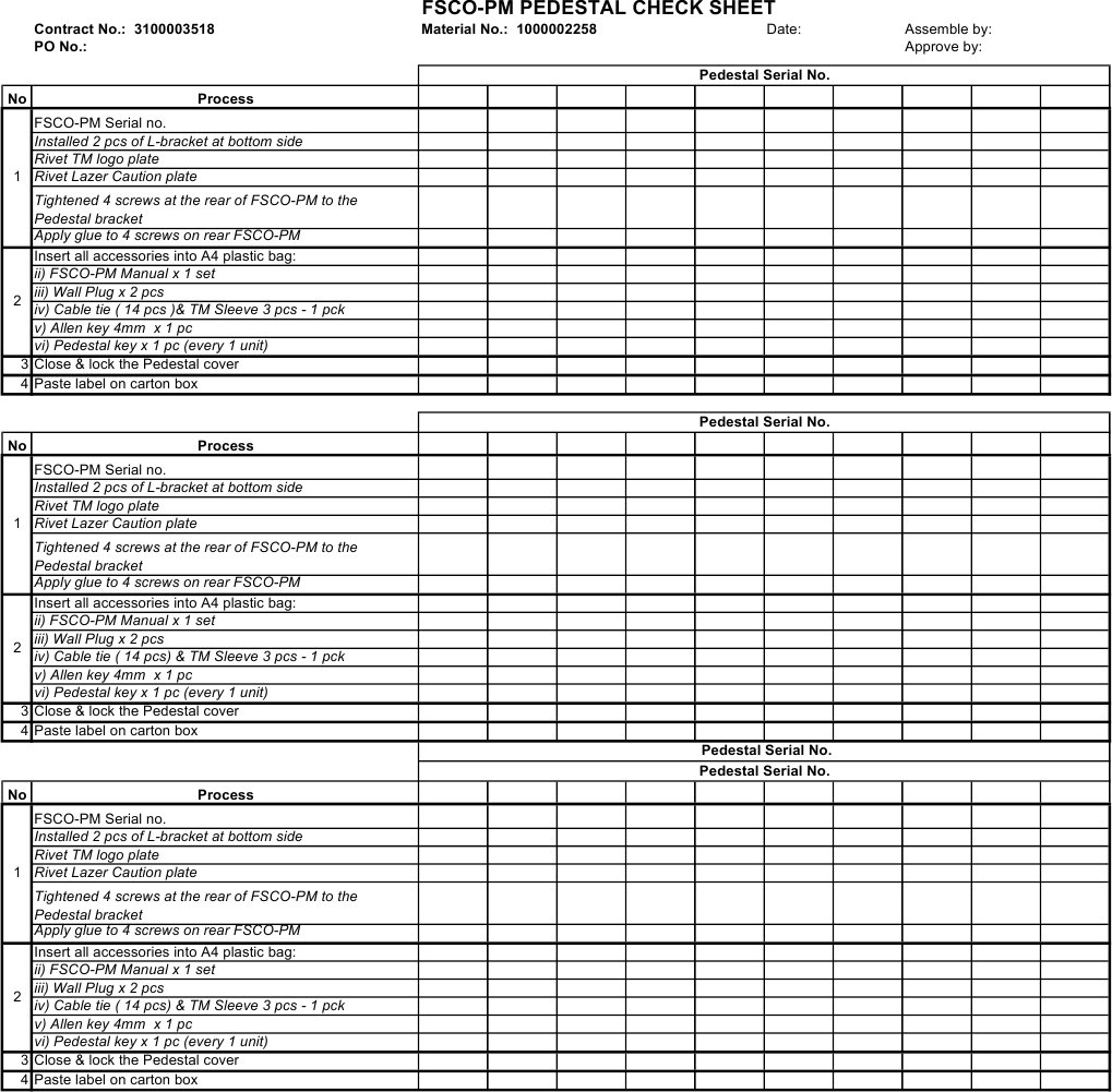 Pedestal Check Sheet | PDF