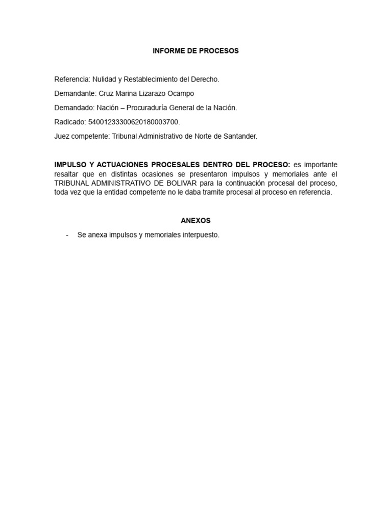 Informe de Procesos - Cruz Marina 037-2018. | PDF | Debido al proceso | Separación de poderes