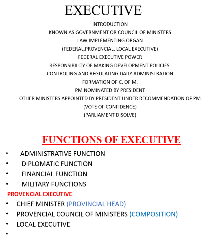 Overview of Executive Government Functions | PDF | Social Science