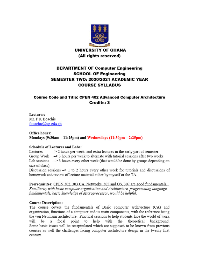 CPEN 402 Advanced Architecture - 2021 | PDF | Parallel Computing ...