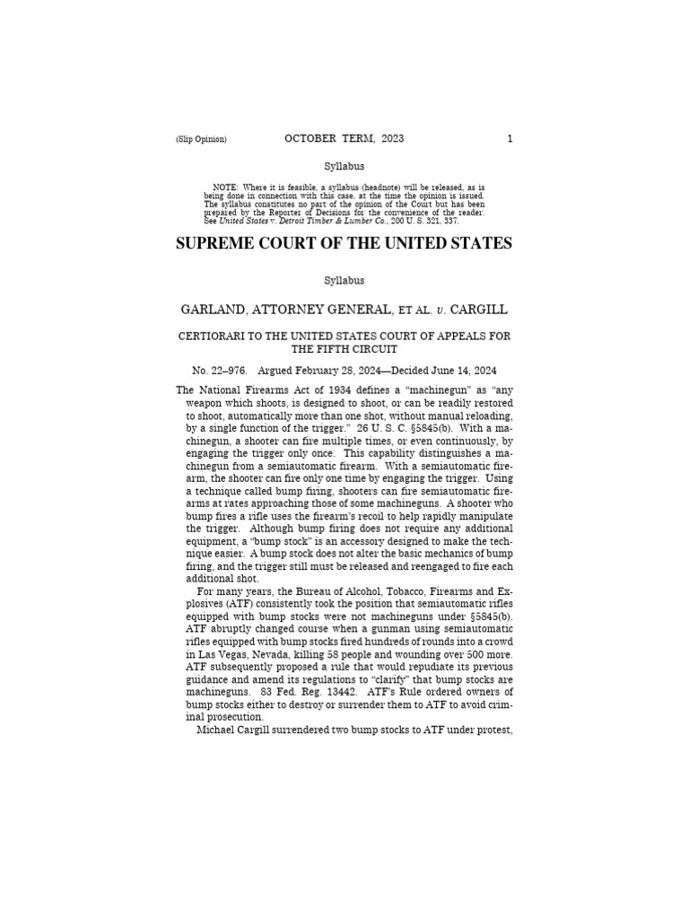 Supreme Court Ruling on Bump Stocks | PDF | Trigger (Firearms) | Semi ...