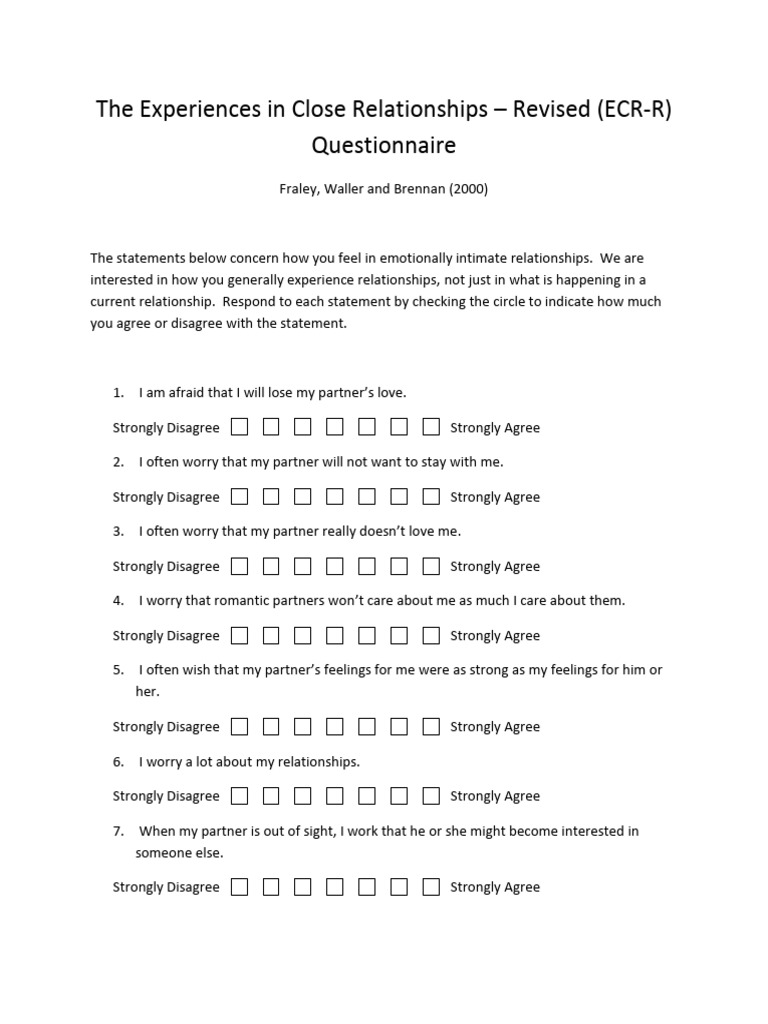 ECR-R Questionnaire Overview | PDF | Feeling | Interpersonal Relationships