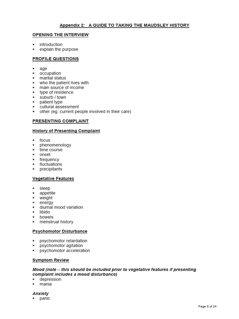 Guide to Maudsley History Taking | PDF | Substance Abuse | Mental Health