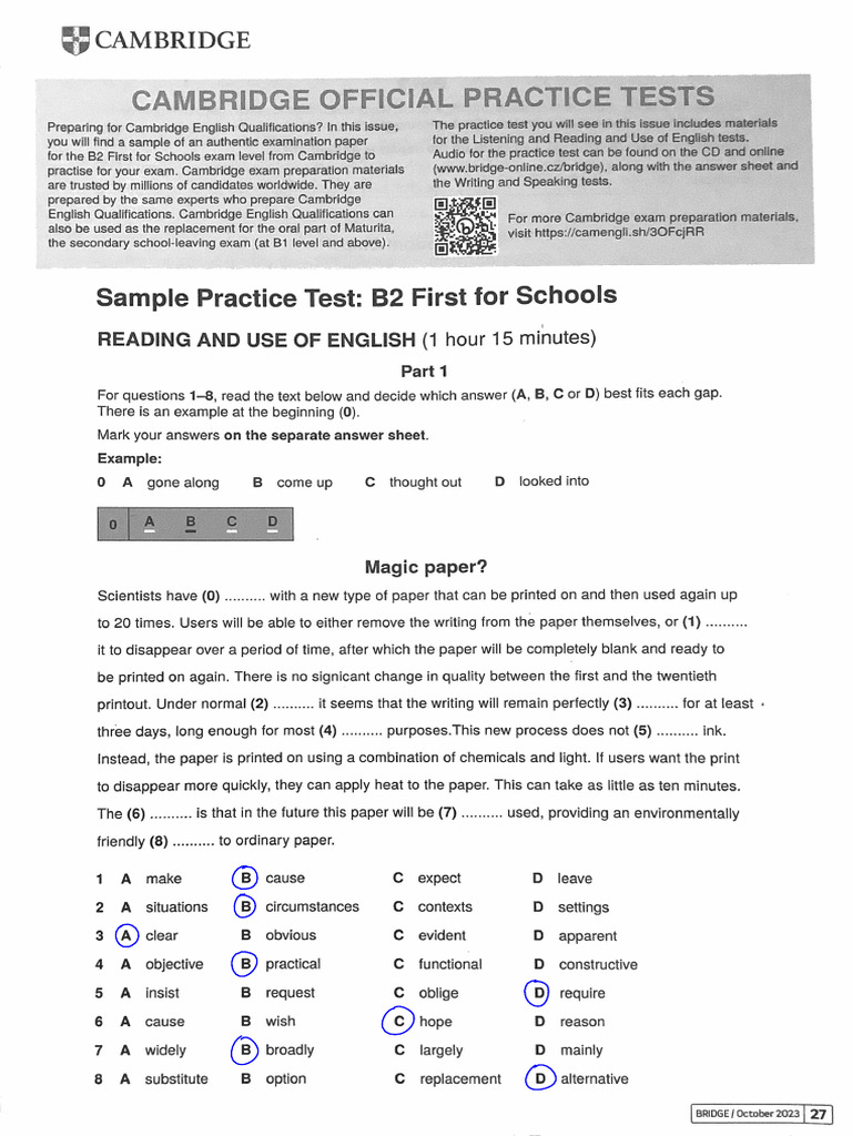 FCE Test - Reading and Use of en | PDF