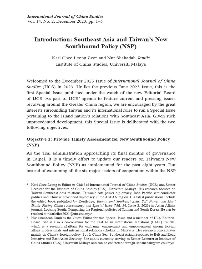 Introduction: Southeast Asia and Taiwan's New Southbound Policy (NSP ...