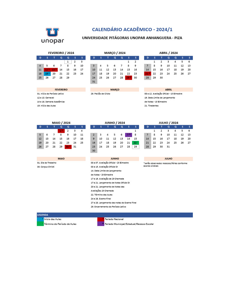 Calend Rio Acad Mico 24.1 PRESENCIAL - PIZA | PDF