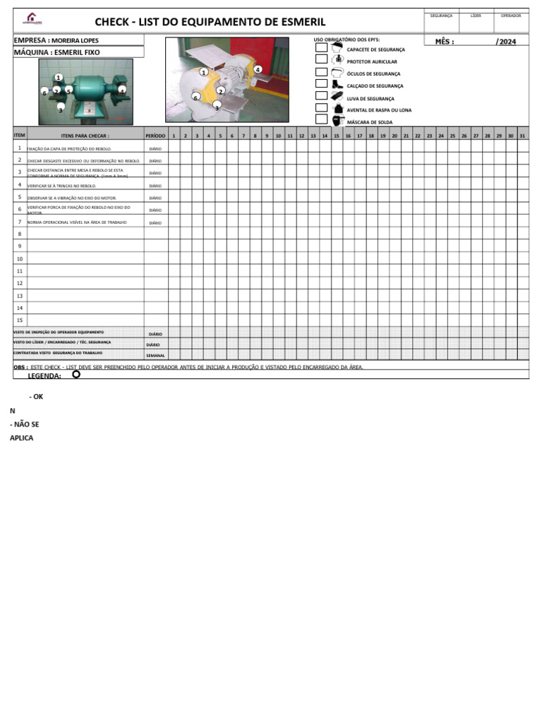 CHECK-LIST MÁQUINAS E EQUIPAMENTOS | Download grátis PDF | Capacete ...