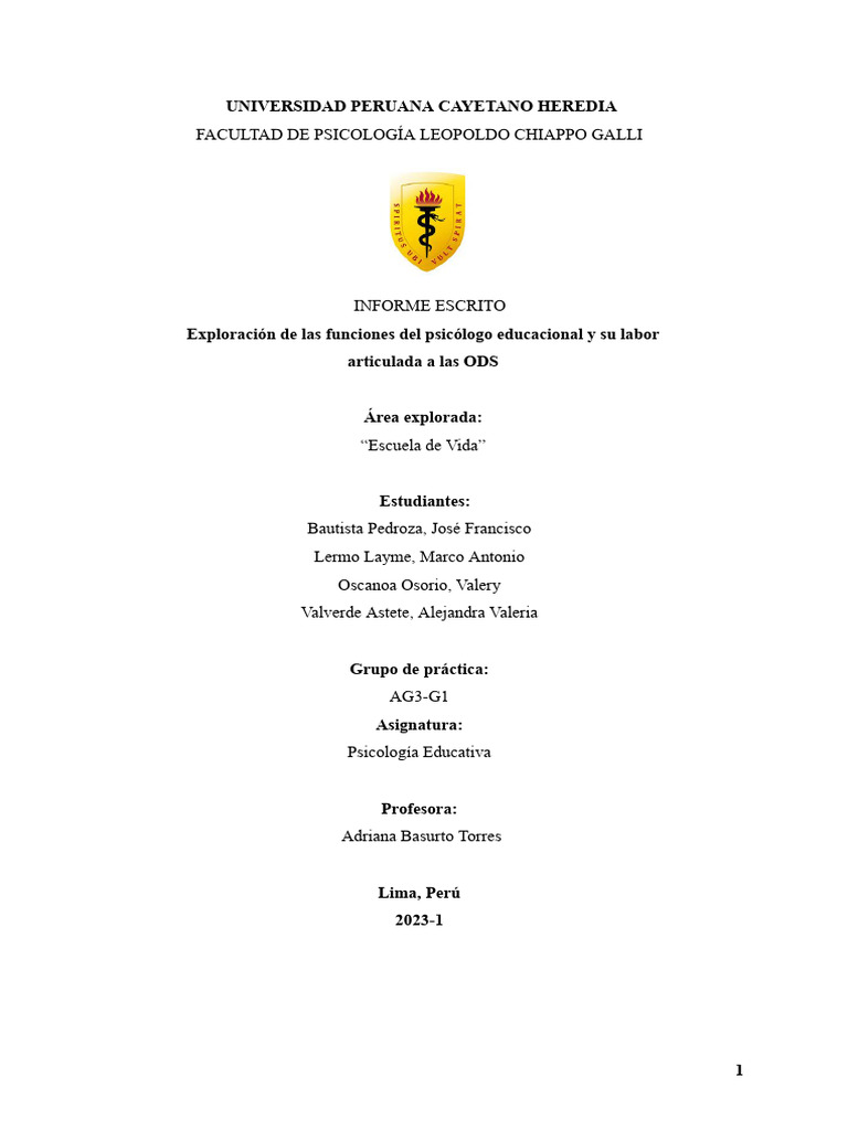 Informe Escrito - Grupo I - Ag3 | PDF | Sicología | Invalidez