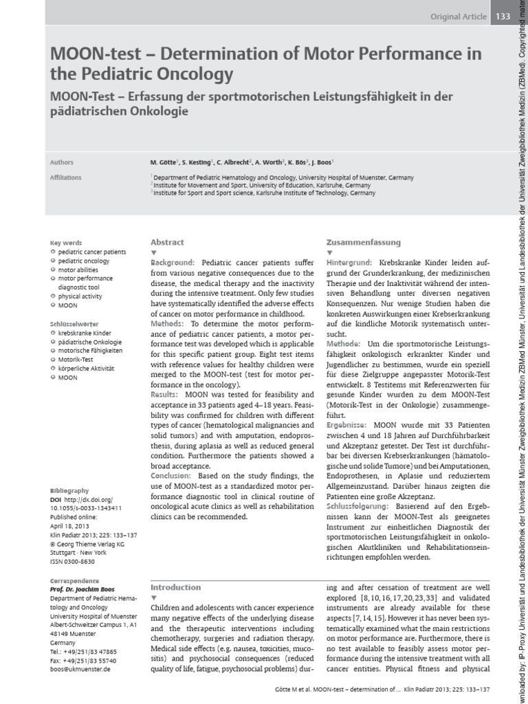 GotteKesting2013KlinPaed MOON-test | PDF | Cancer | Leukemia