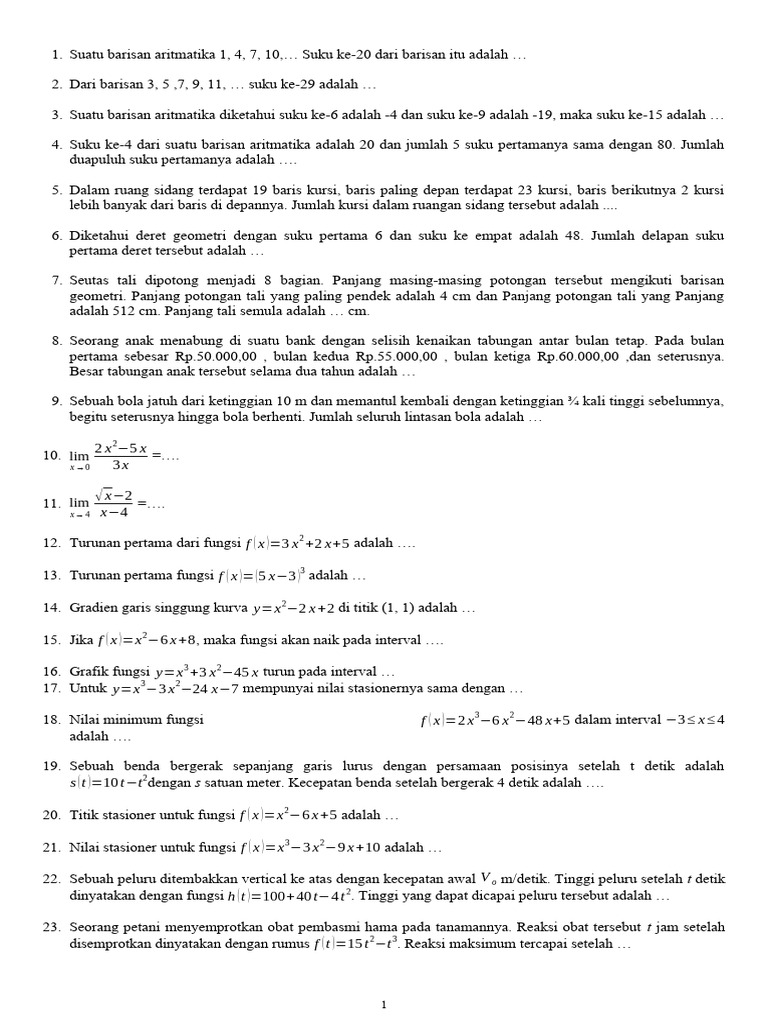 Soal Matematika: Barisan, Deret, dan Kalkulus | PDF