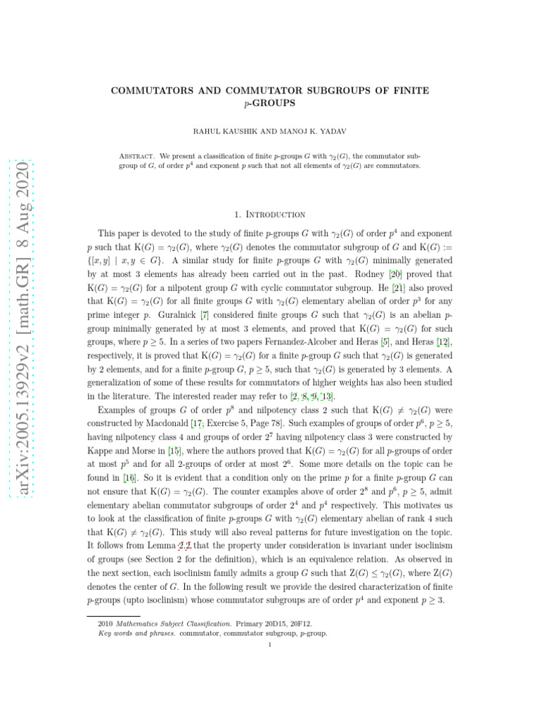 Classification of Finite p-Groups | PDF | Group (Mathematics) | Algebra
