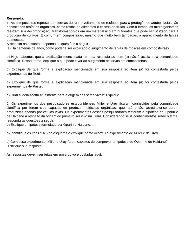 Exercícios Origem Da Vida | PDF Exercícios Origem Da Vida | PDF