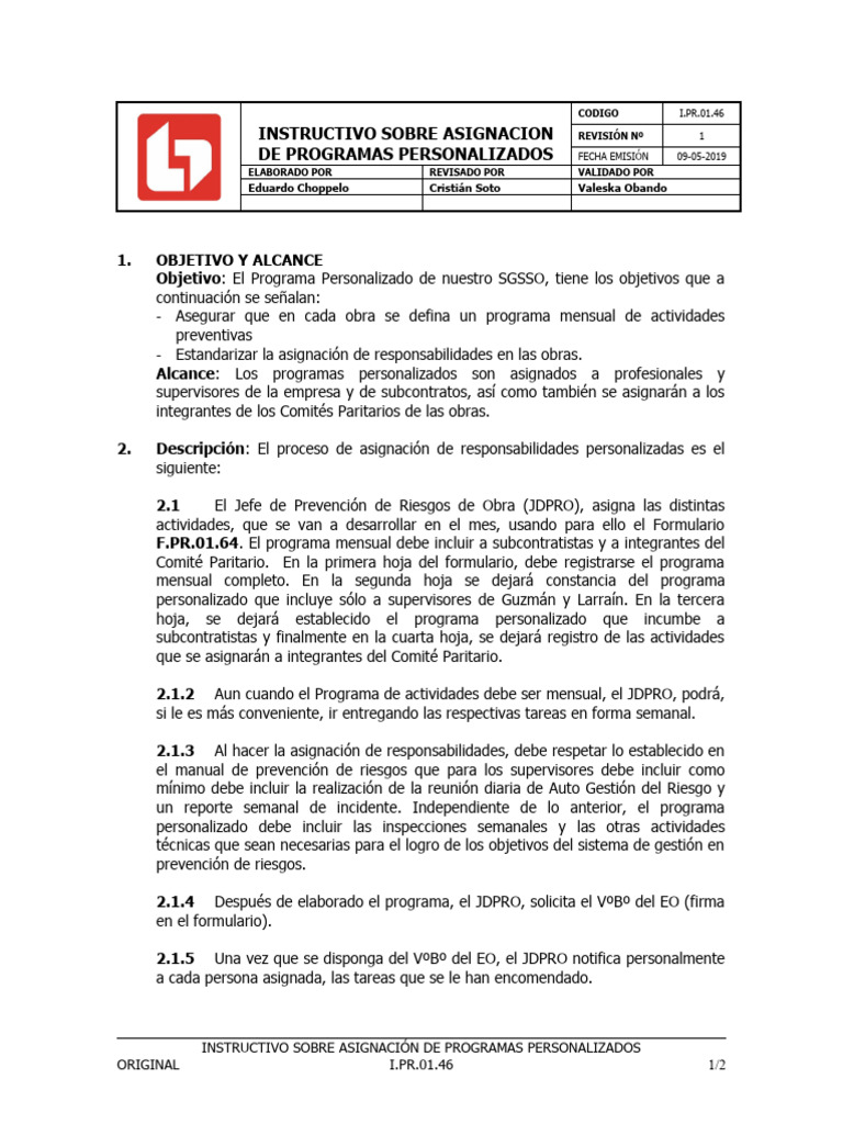 I PR 01 46 Instructivo Sobre Asignacion de Programas Personalizados | PDF | Informática