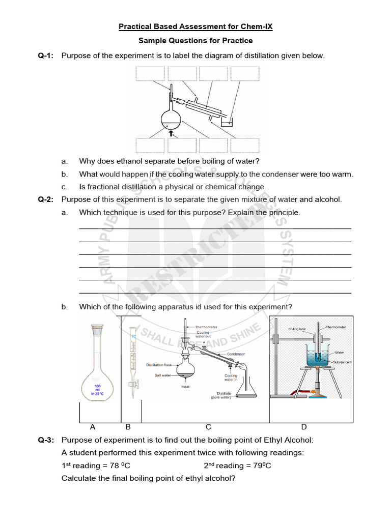 PBA - Chemistry 9 Federal Board FBISE | PDF | Distillation | Water