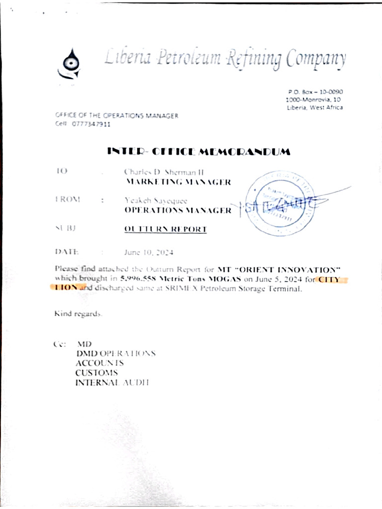 MT Orient Innovation Outturn | PDF