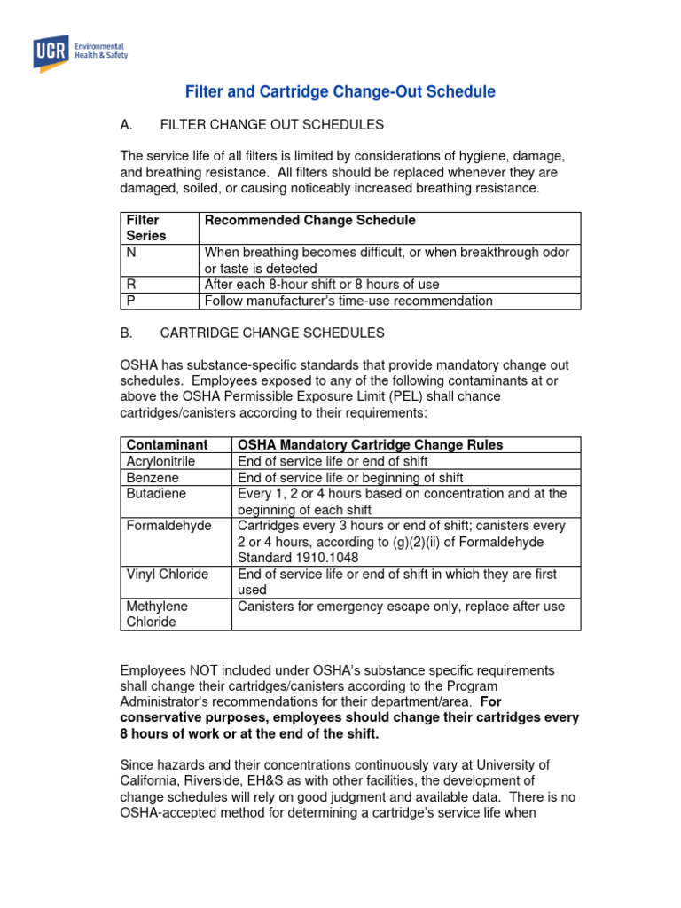 Filter and Cartridge Change Out Schedule | PDF | Occupational Safety ...