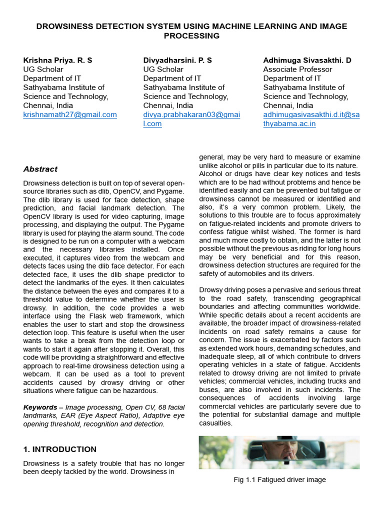 Drowsiness Detection System Using Machine Learning And Image Processing 1 Clr